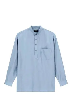 Giorgio Armani Linen, Lyocell And Silk Polo Shirt - Light Blue