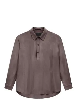 Giorgio Armani Faded Viscose Twill Polo Collar Shirt - Brown