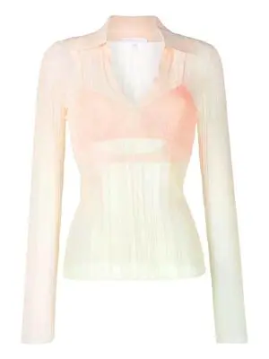 Patrizia Pepe Semi-sheer Ribbed Polo Shirt - Neutrals
