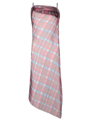 FERRAGAMO Plaid Asymmetrical Dress - Bone