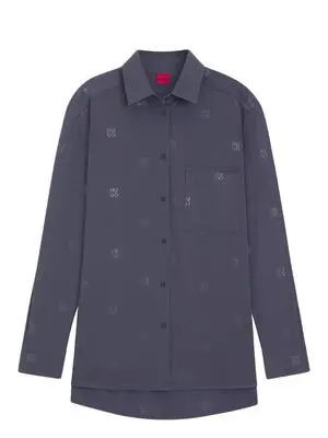Hugo Oversized-fit Blouse With Stacked Logos - Patterned