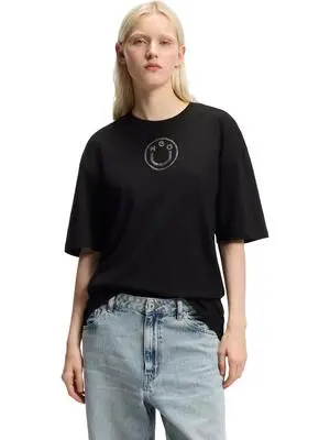 Hugo Cotton-jersey T-shirt With Rhinestone Logo - Black