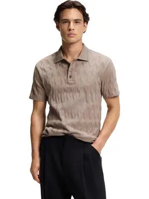 Hugo Stripe-collar Polo Shirt In Cotton Jacquard - Light Brown