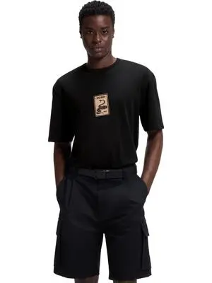 Hugo Embroidered-badge T-shirt In Cotton Terry - Black