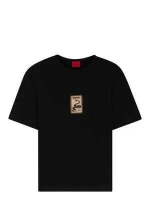 Hugo Embroidered-badge T-shirt In Cotton Terry Black