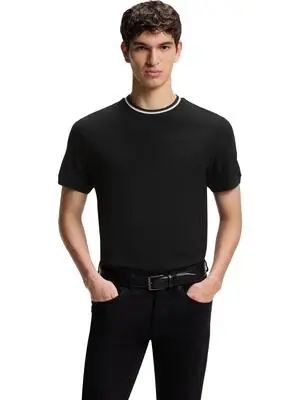 BOSS Striped-collar T-shirt In Cotton Piqu - Black