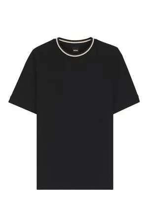 BOSS Striped-collar T-shirt In Cotton Piqu - Black
