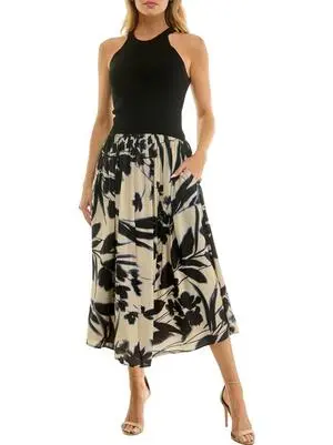 SOCIALITE Floral Print Fit & Flare Tank Dress - Black