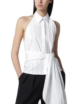 P.a.r.o.s.h Pleated Sleeveless Blouse With Bow - White