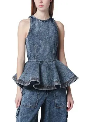 Alaïa Denim Peplum Top - Blue