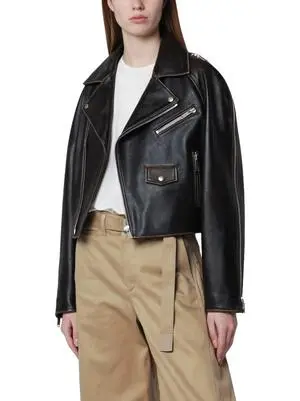 HALFBOY Oversized Leather Biker Jacket - Brown