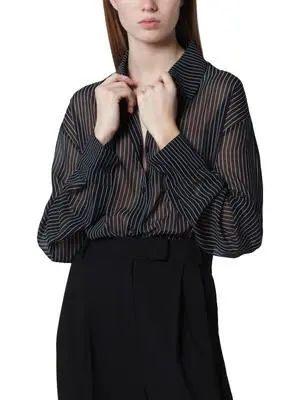 THE FRANKIE SHOP Peri Semi-sheer Striped Shirt - Black