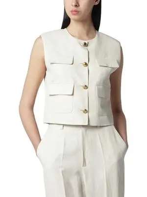 P.a.r.o.s.h Linen-blend Waistcoat With Gold-tone Hardware - Beige