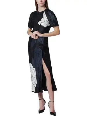 Victoria Beckham Eve Floral Satin Midi Dress Blue