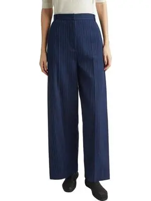 EENK Side Tuck Cotton Blend Jacquard Knit Wide-leg Pants - Navy