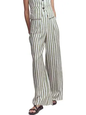 Boden Kensington Linen Wide-leg Pants - Green & White Stripe