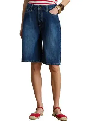 Ralph Lauren Wide Leg Bermuda Denim Shorts - Maxen Wash Blue