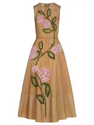 Oscar De La Renta Flower Lattice Maxi Dress - Brown