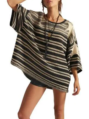 Free People Striped Crochet Oversized T-shirt - Oreo Combo
