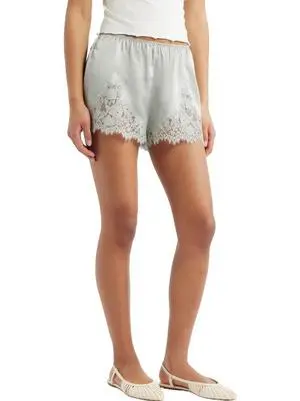 DÔEN Iona Lace-trimmed Silk Satin Shorts - Eucalyptus