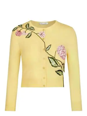 Oscar De La Renta Porcelain Flower Cardigan - Yellow