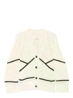 Ermanno Scervino Buttoned Cardigan With Leather Trim - Neutrals