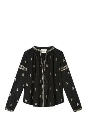 Isabel Marant Embroidered Tussar Silk Blouse - Black