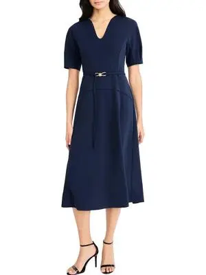 Maggy London Belted Midi Dress - Navy Blazer