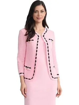 Ming Wang Heritage Faux Ribbon Trim Knit Jacket - Perfect Pink/black