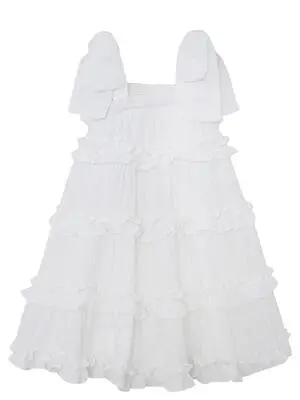 ISOBELLA & CHLOE Gauze Tiered Dress With Bow Detail - White