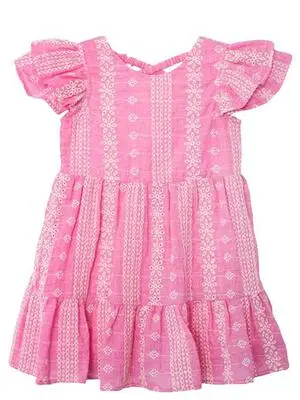 MABEL + HONEY Short Sleeve Dress With Embroidery - Pink