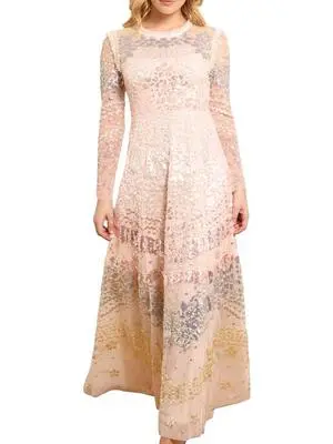 NEEDLE & THREAD Angeline Sequin Gown - Cream