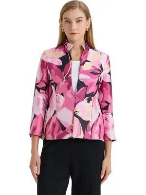 Ming Wang Floral Jacquard Woven Jacket - Carmine Rose/pink