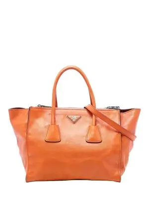 Prada Glace Calf Twin Pocket Satchel - Orange