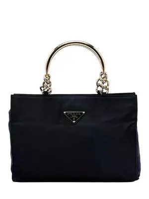 Prada Tessuto Metal Handle Handbag - Black