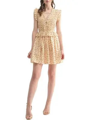 ALL IN FAVOR Floral Smocked Cotton Mini Dress - Cream Orange
