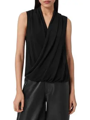 ALLSAINTS Adaline Asymmetrical Faux Wrap Tank - Black