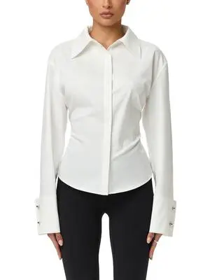 Naked Wardrobe Poplin Lace-up Button-up Shirt - White