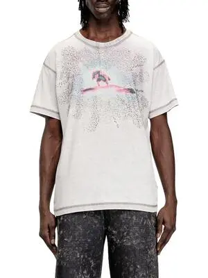 DIESEL® T-norm Rhinestone Embellished Cotton Graphic T-shirt - Grey