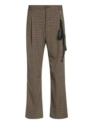 SONG FOR THE MUTE Plaid Pleated Lanyard Pants - Brown