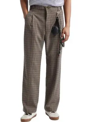 SONG FOR THE MUTE Plaid Pleated Lanyard Pants - Brown