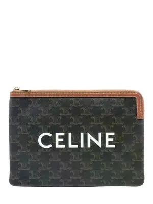 Celine 2000-2025 Small Triomphe Coated Canvas Clutch Bag - Brown
