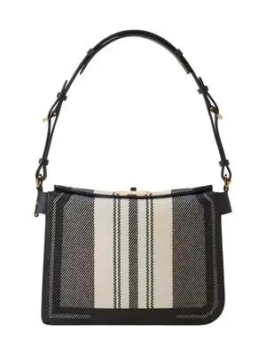 LANVIN Compagnon Striped Lock Shoulder Bag - Black