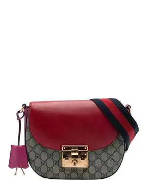 Gucci Gg Supreme Web Padlock Crossbody Bag - Brown