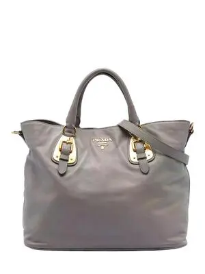 Prada Soft Calfskin Convertible Shopping Tote Satchel - Grey