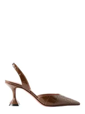 Amina Muaddi Holli Croc-effect Leather Slingback Pumps - Dark Brown