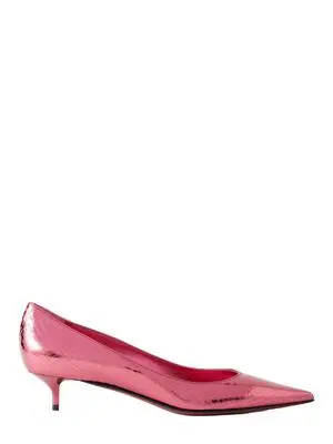 JIMMY CHOO Amelia 30 Lizard-effect Metallic Leather Pumps - Bright Pink
