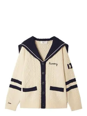 Sea Maren Embroidered Cable-knit Wool Cardigan - Neutrals