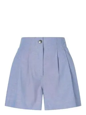 Moncler Pleated Cotton-chambray Shorts - Blue