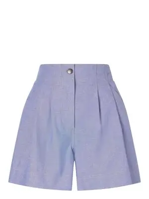 Moncler Pleated Cotton-chambray Shorts - Light Blue